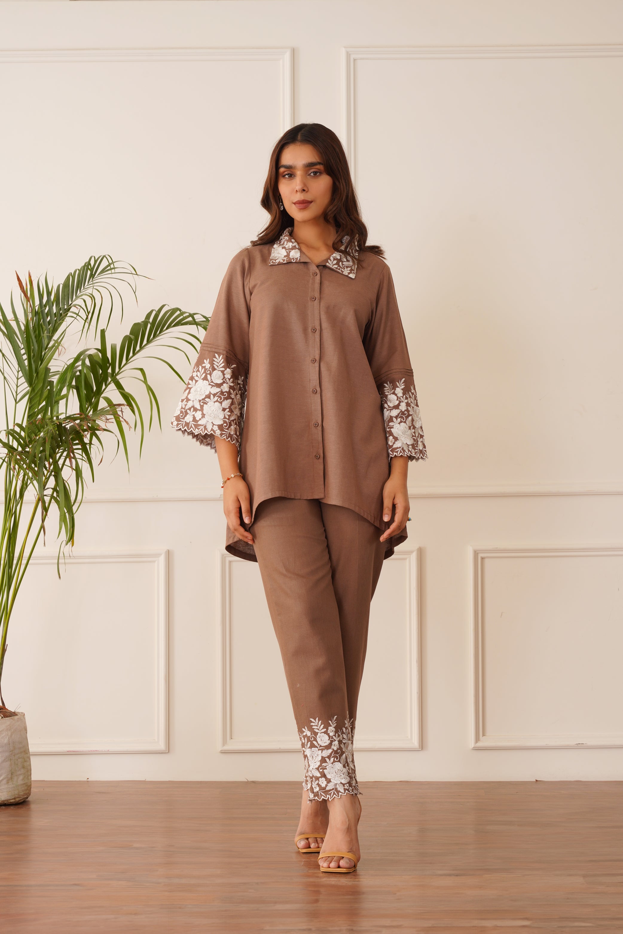 Blossom Brown Embroidered Co-ord Set – INCHING INDIA