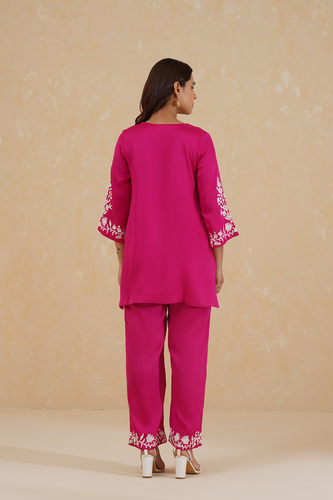 Hot Pink Contrast Embroidered Set – INCHING INDIA