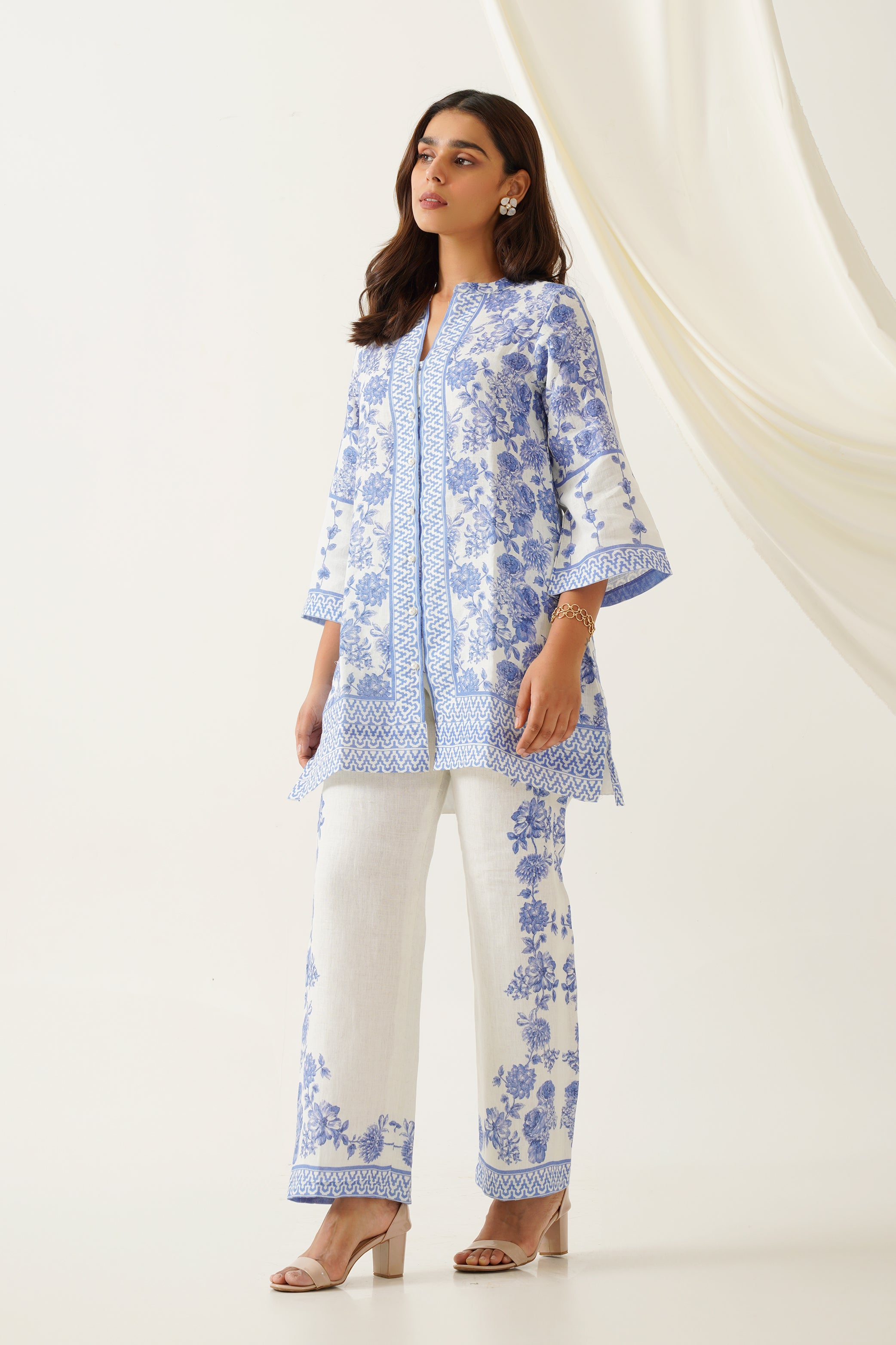 Blue Printed Linen Set – INCHING INDIA