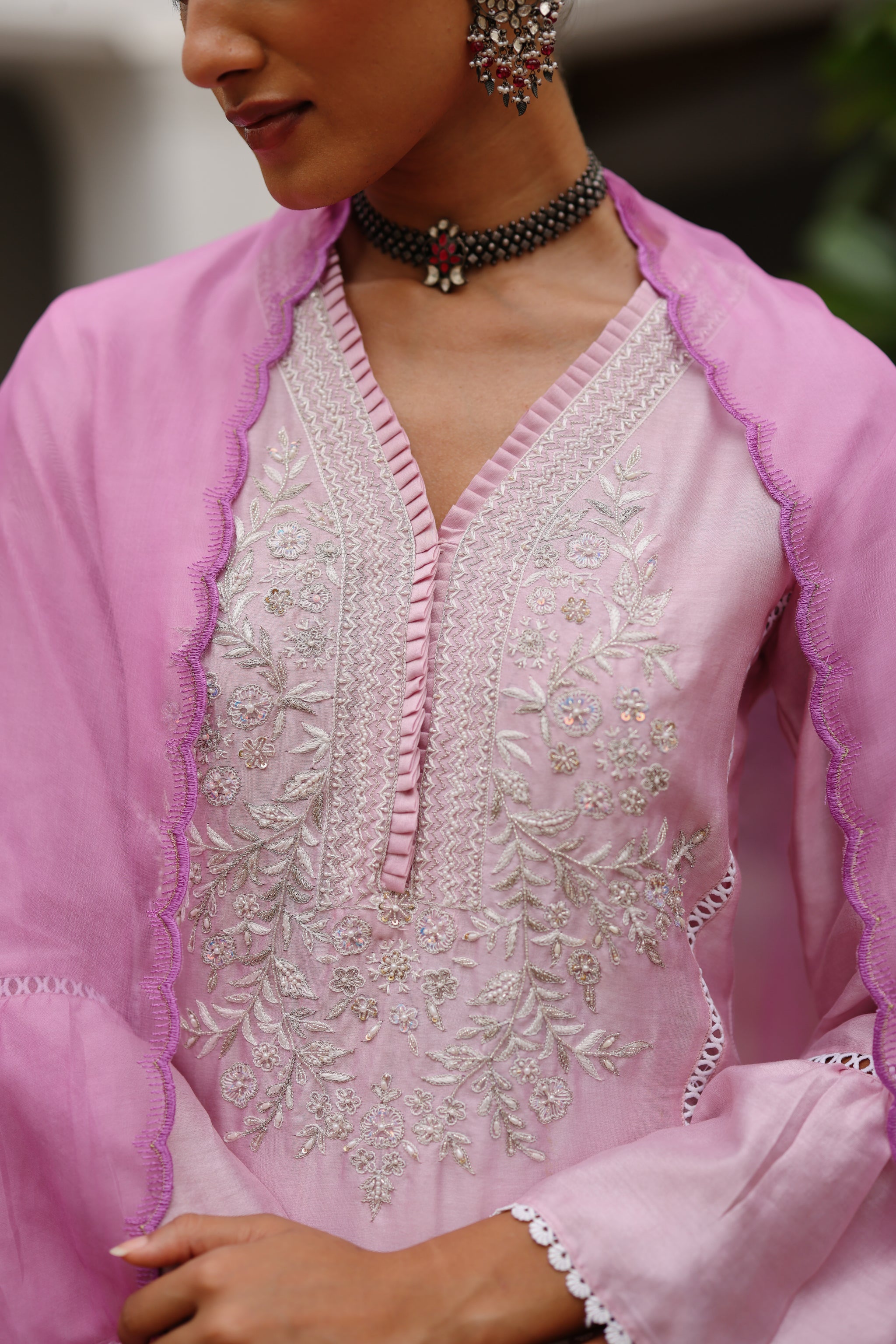 Shop Hand Embroidered Light Pink Sharara Suit Set Today – INCHING INDIA
