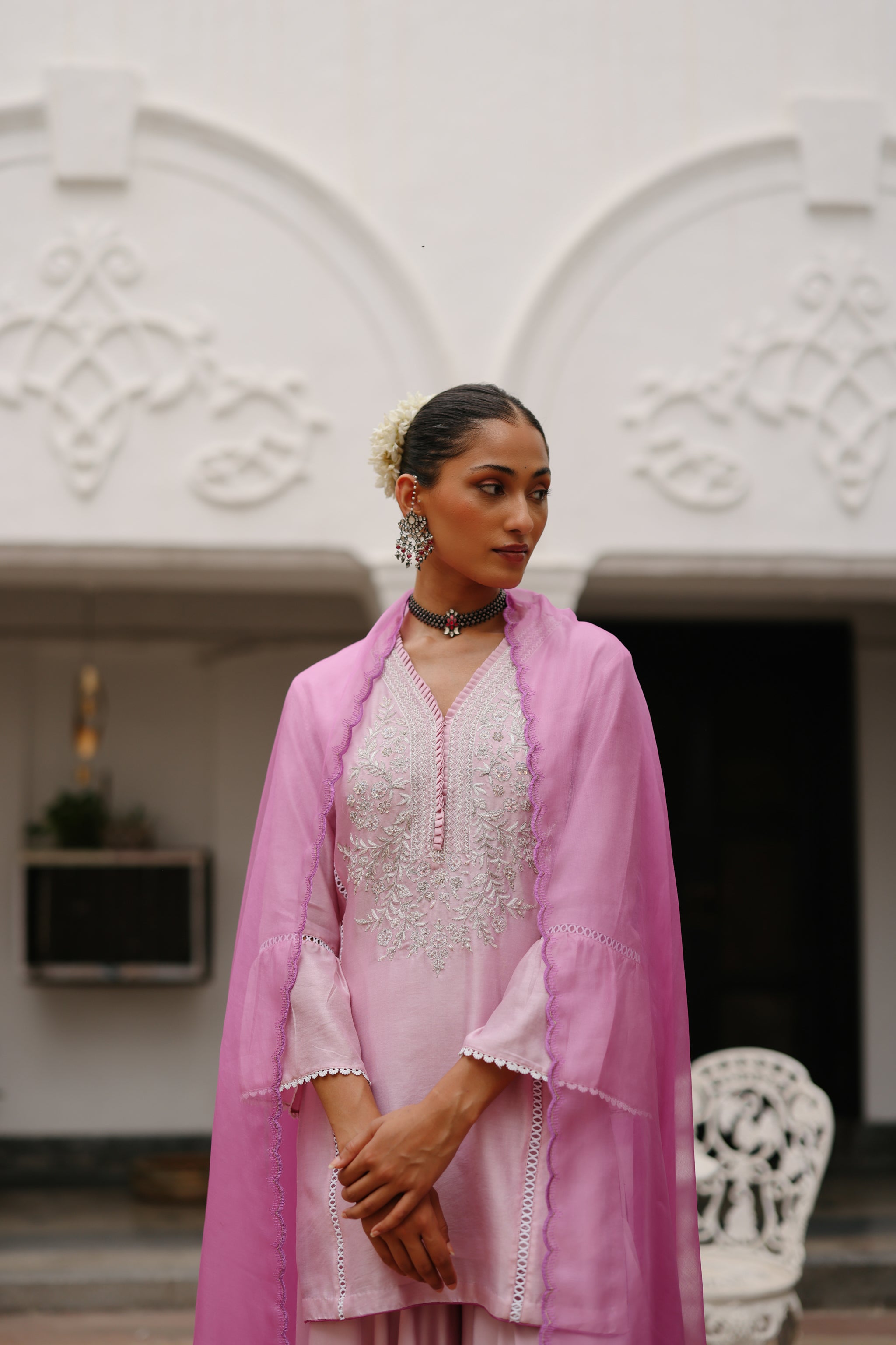 Shop Hand Embroidered Light Pink Sharara Suit Set Today – INCHING INDIA