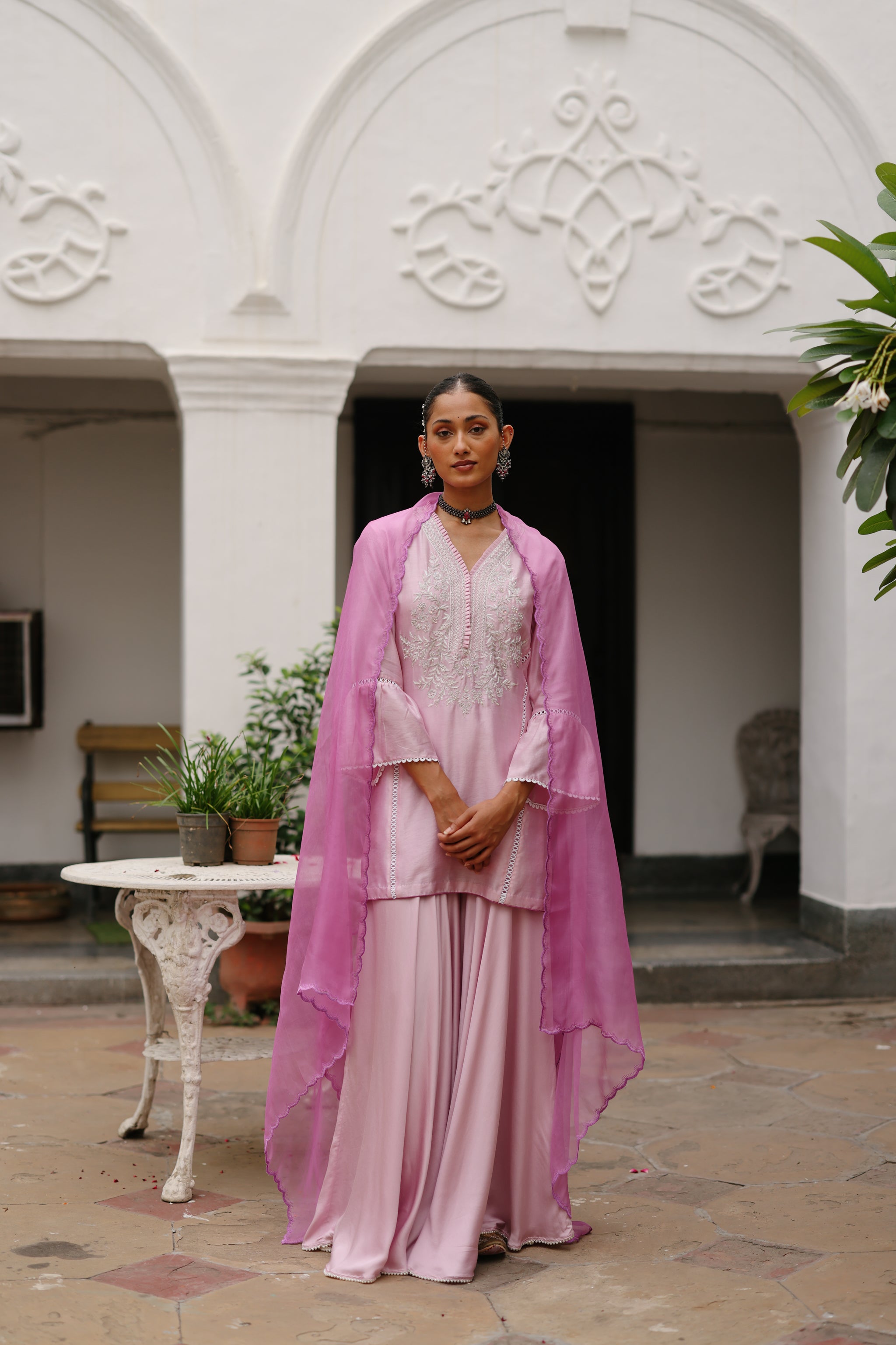 Shop Hand Embroidered Light Pink Sharara Suit Set Today – INCHING INDIA
