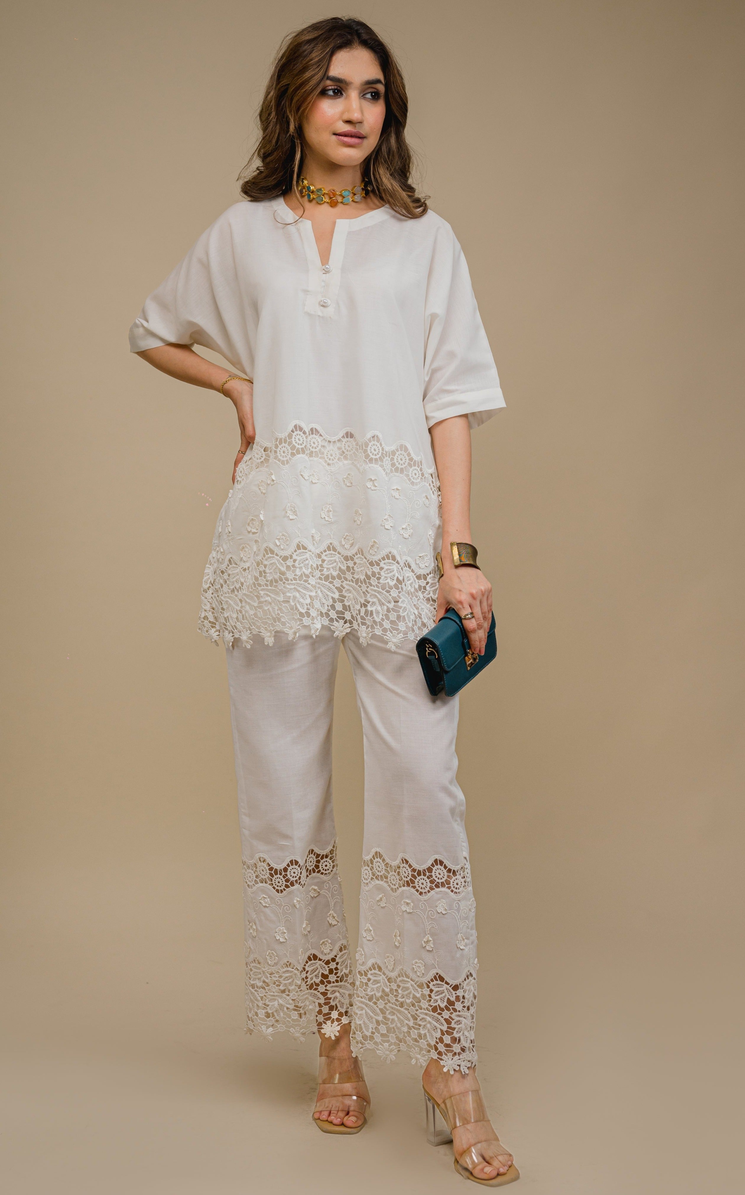 Seher Cream 3D Cutwork Set