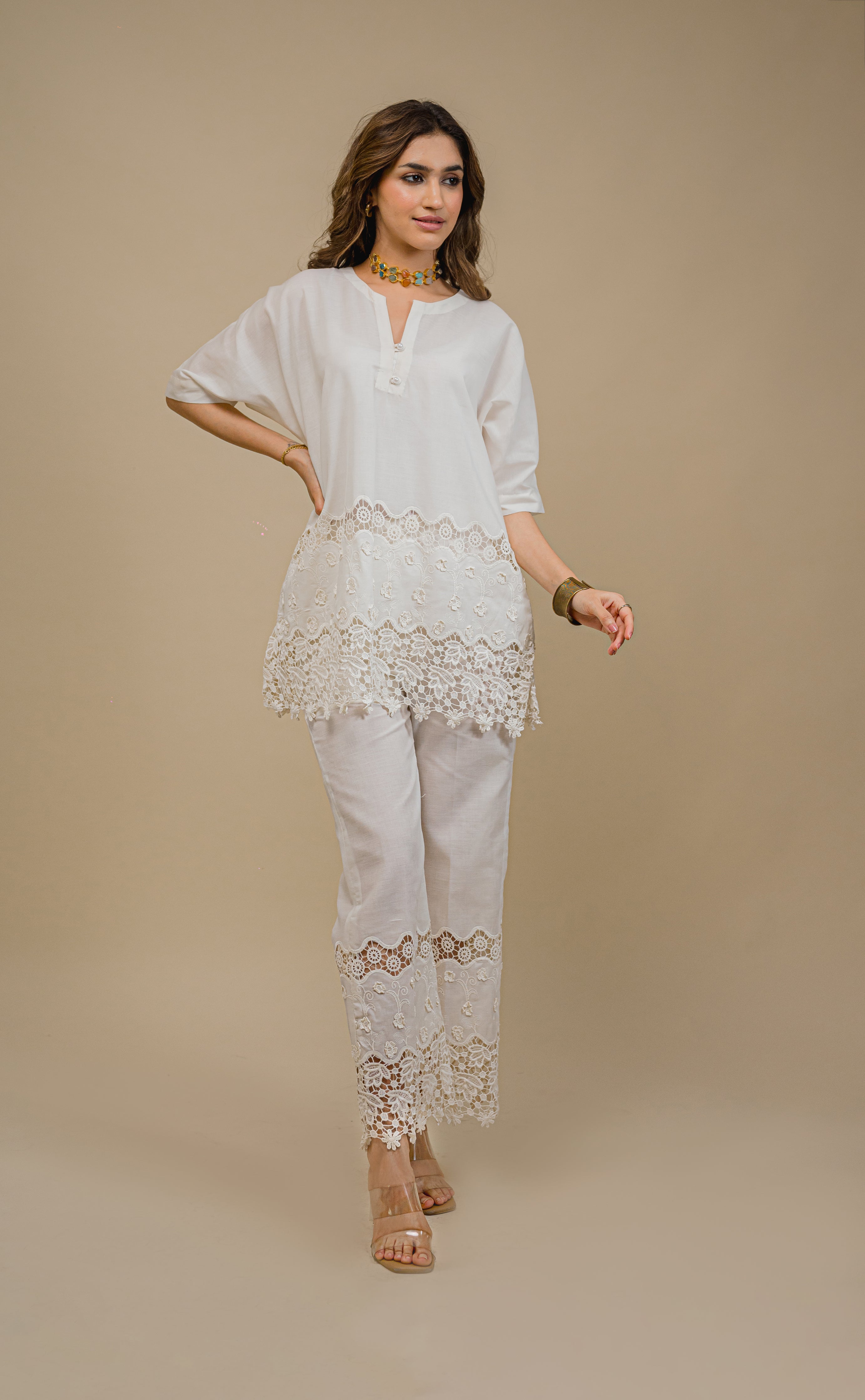 Seher Cream 3D Cutwork Set