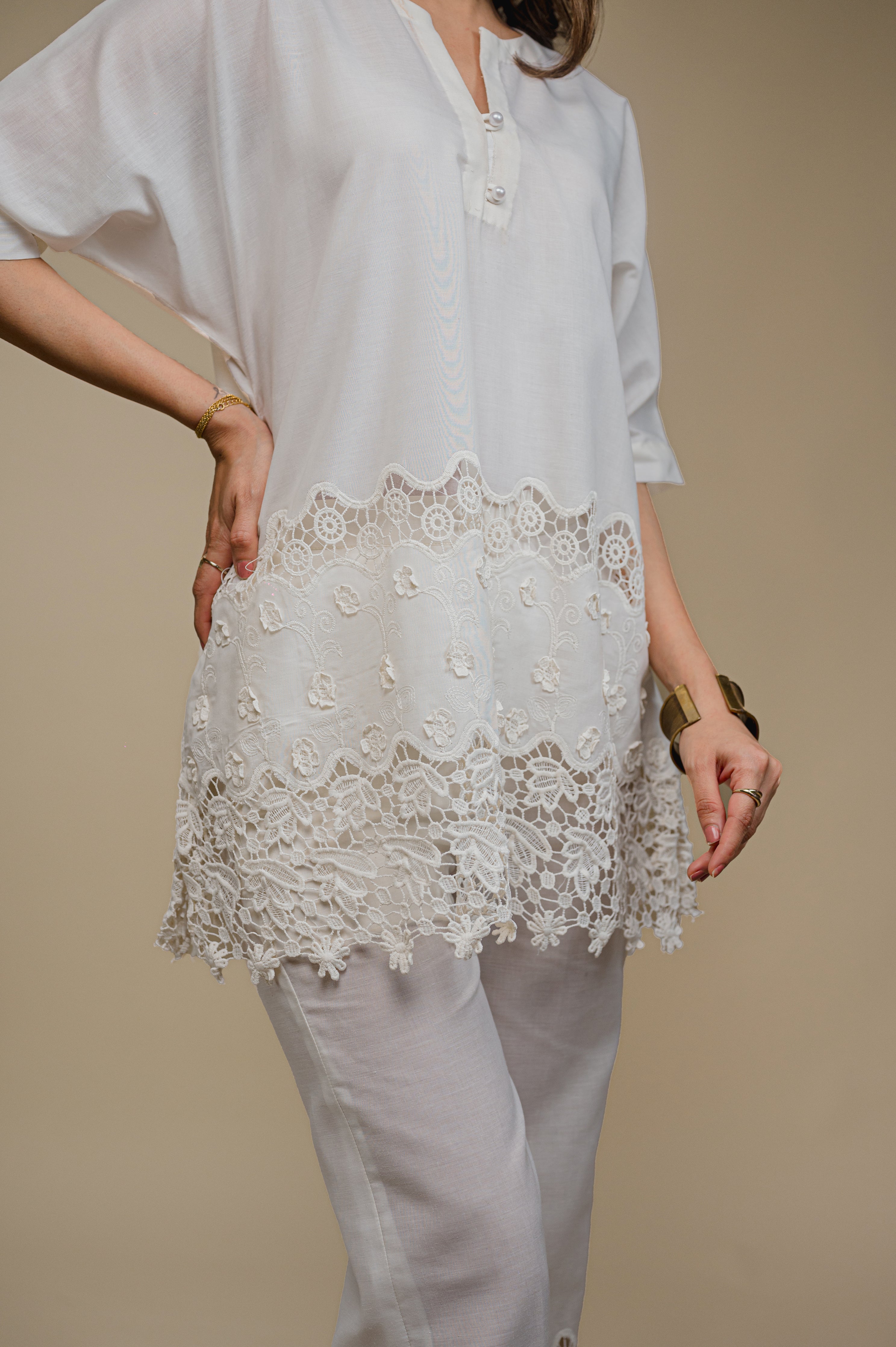 Seher Cream 3D Cutwork Set
