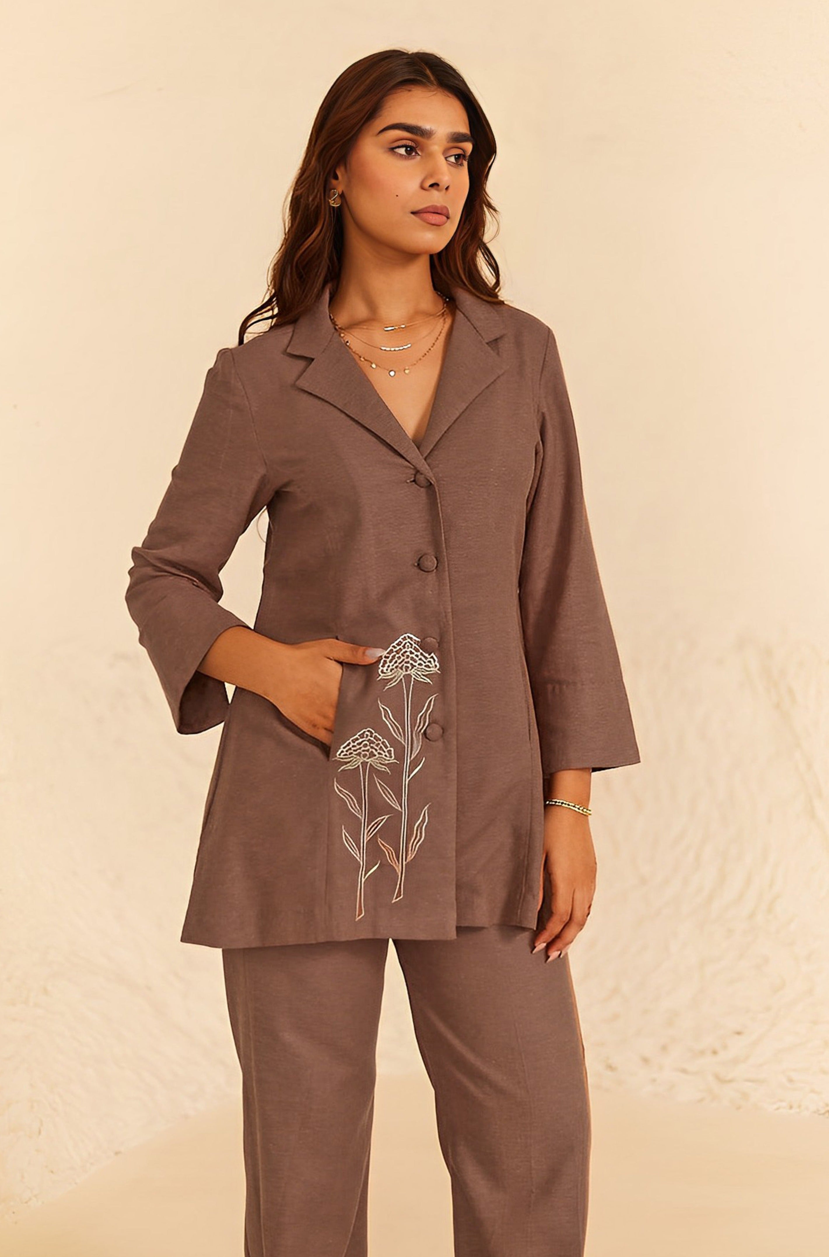 Brown Linen Coat – INCHING INDIA
