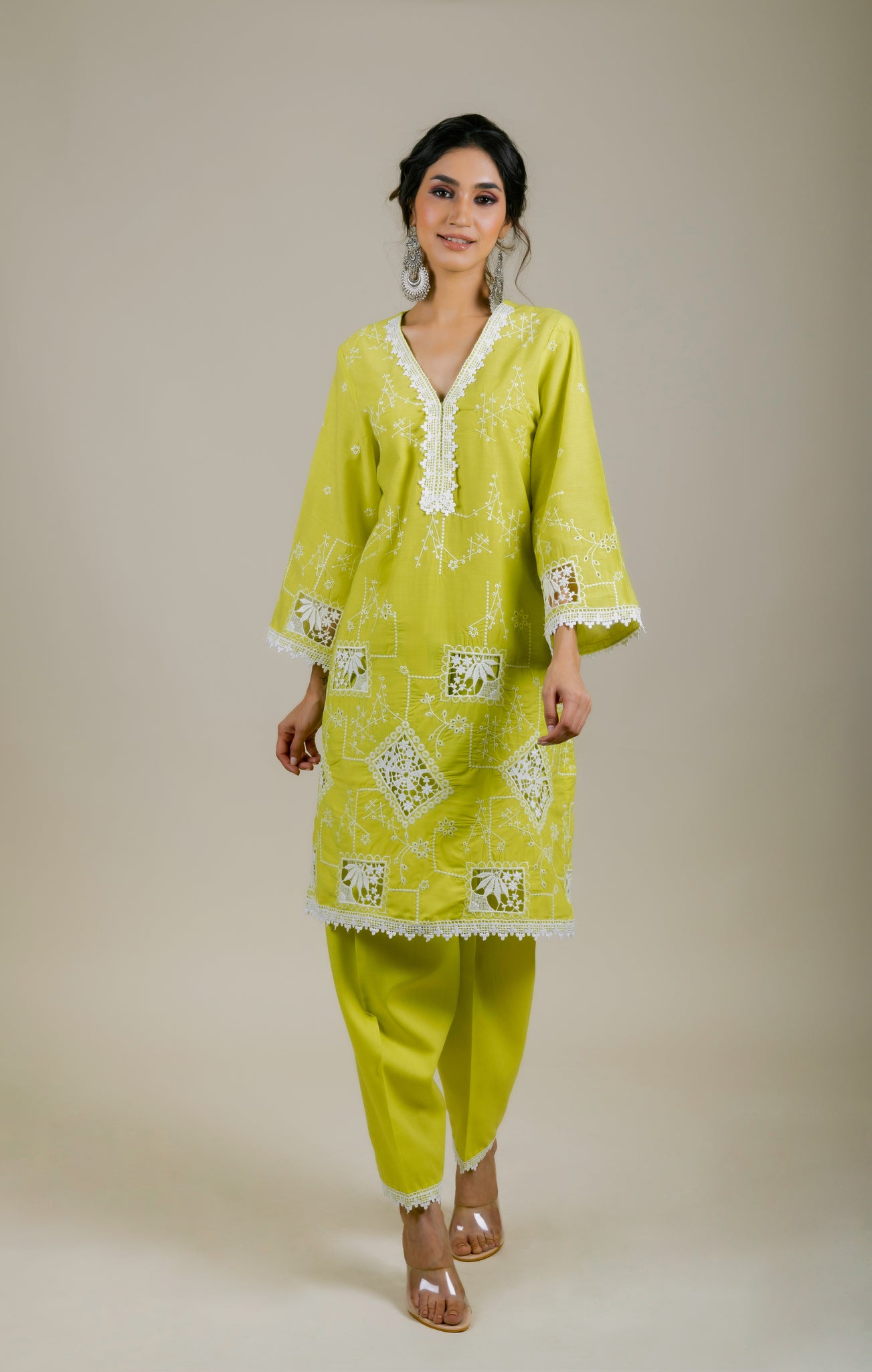 Apple Green Cut Work Suit Set – INCHING INDIA