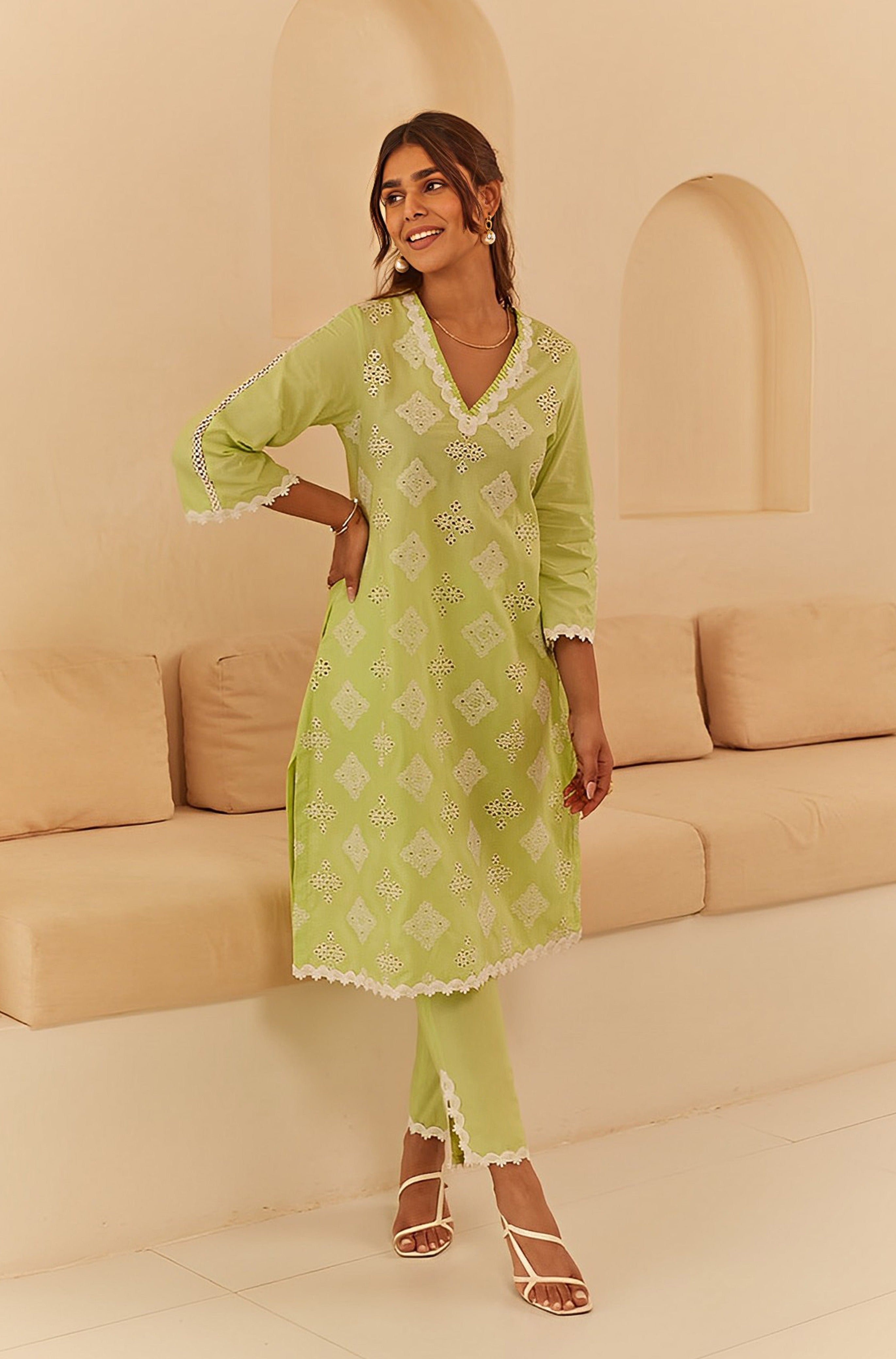 Shop Gul Lime Green Cutwork Women's Suit Set – INCHING INDIA